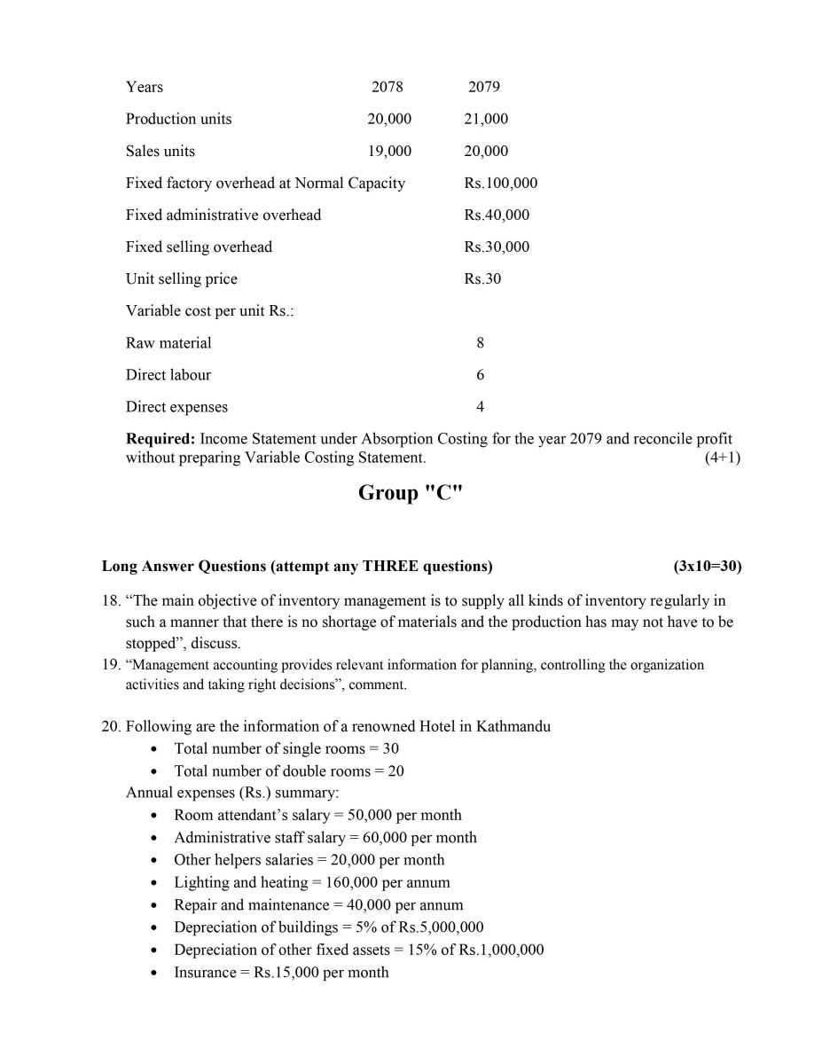 Tribhuvan University published model questions of BBM third semester of ...