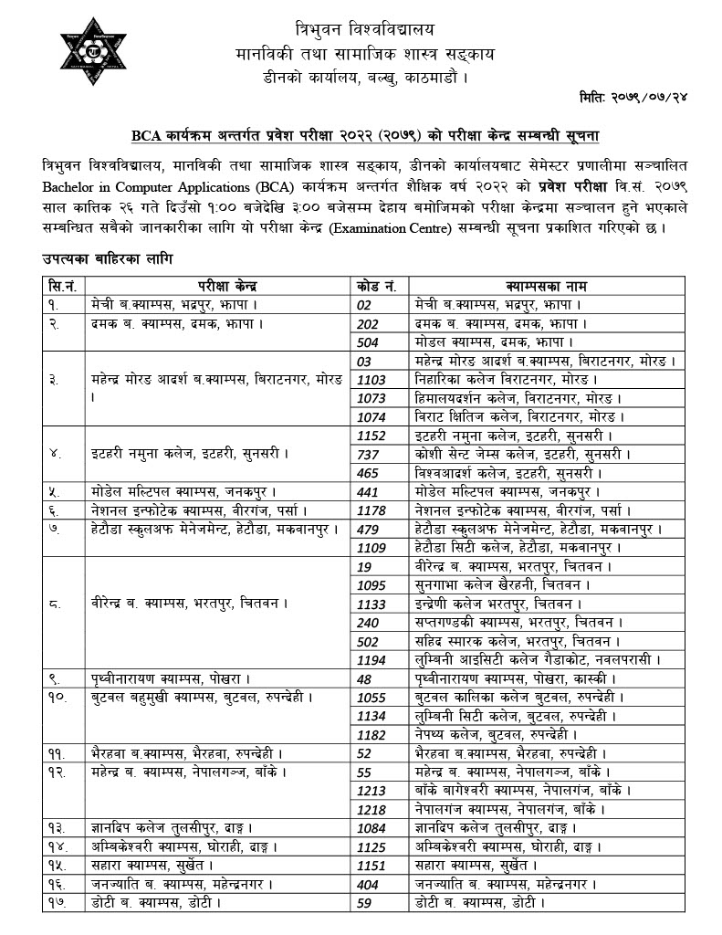 Bachelor of Computer Application entrance exam centers list published ...