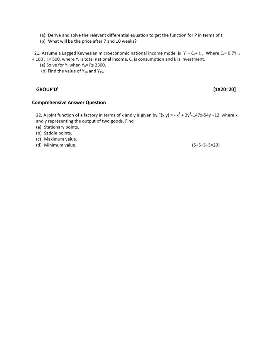 Model questions for mathematics for BBM BBA second semesters 2023 exams ...