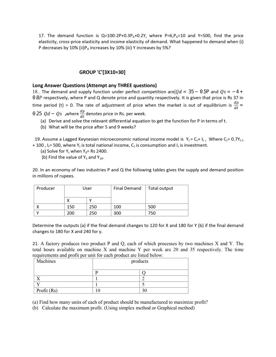 Model questions for mathematics for BBM BBA second semesters 2023 exams ...
