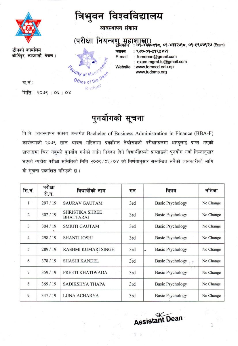 Tribhuvan University published Bachelor of Business Administration in ...