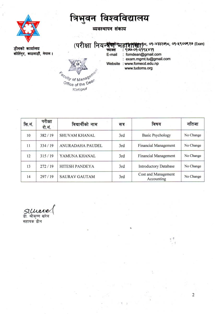 Tribhuvan University published Bachelor of Business Administration in ...